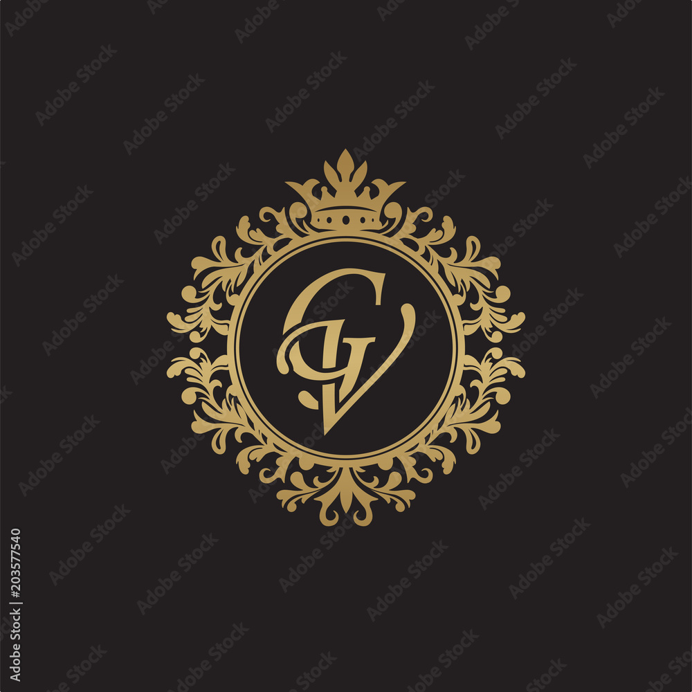 Initial letter GV, overlapping monogram logo, decorative ornament badge ...