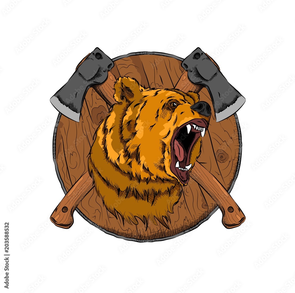 Portrait bear with axes. Can be used for printing on T-shirts, flyers ...