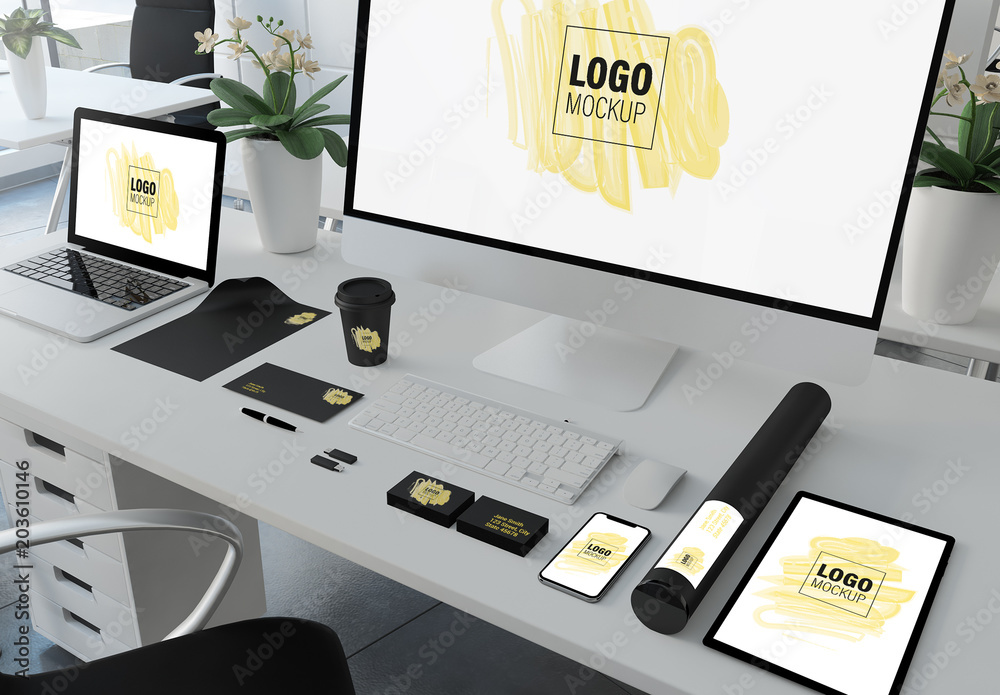 Corporate Identity Set on Desk Mockup Stock Template | Adobe Stock