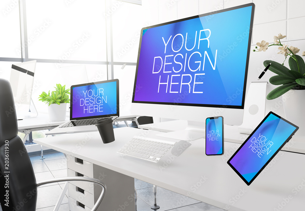 Floating Devices Mockup Stock Template | Adobe Stock