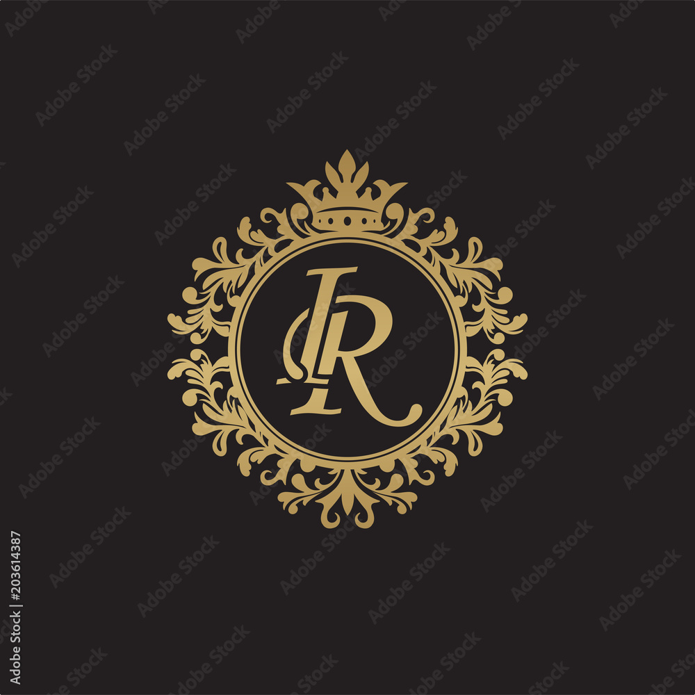 Initial letter IR, overlapping monogram logo, decorative ornament badge ...