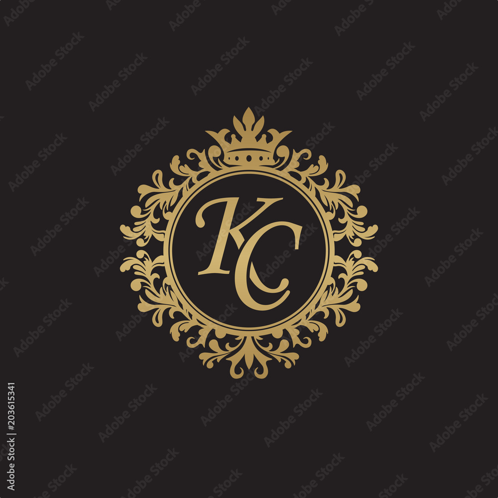 Initial letter KC, overlapping monogram logo, decorative ornament badge ...