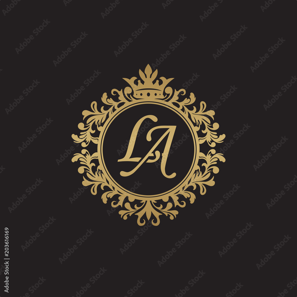 Initial letter LA, overlapping monogram logo, decorative ornament badge ...