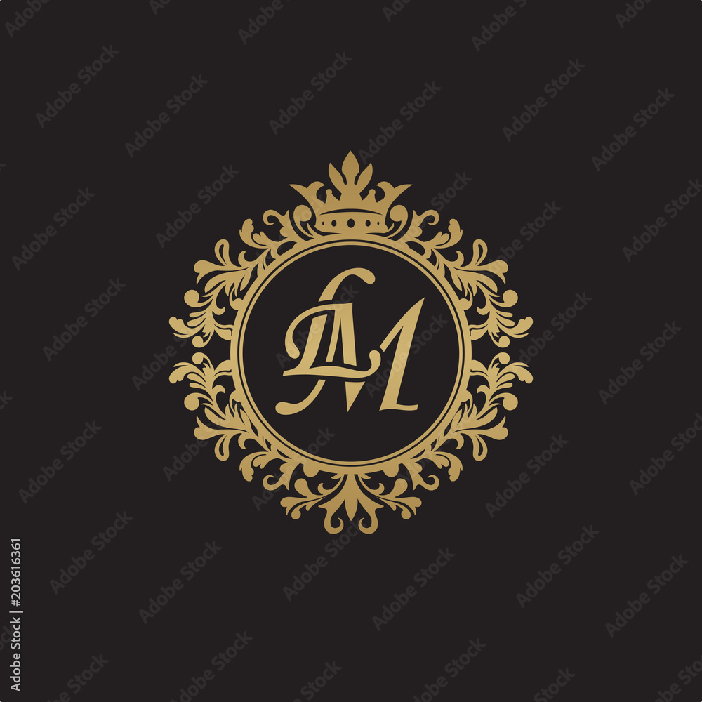 Initial letter LM, overlapping monogram logo, decorative ornament badge ...