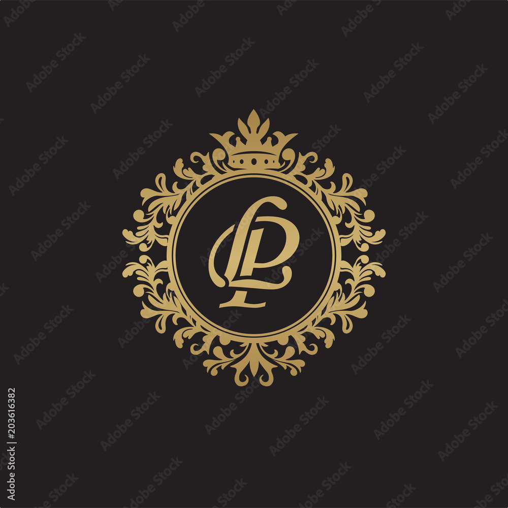 Initial letter LP, overlapping monogram logo, decorative ornament badge ...