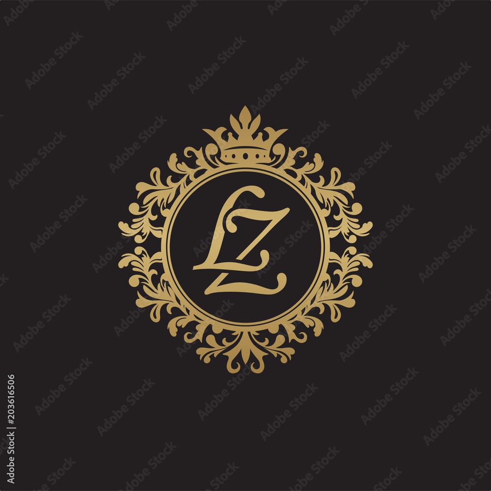 Initial letter LZ, overlapping monogram logo, decorative ornament badge ...