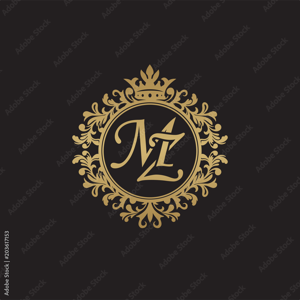 Initial letter MZ, overlapping monogram logo, decorative ornament badge ...