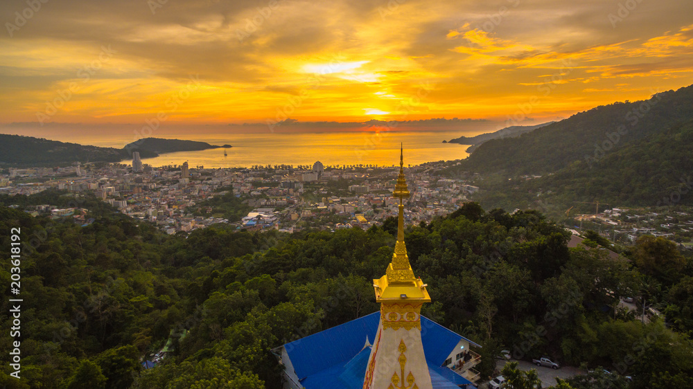 aerial view beautiful Phra That Phanom pagoda in Doi Thepnimith temple ...