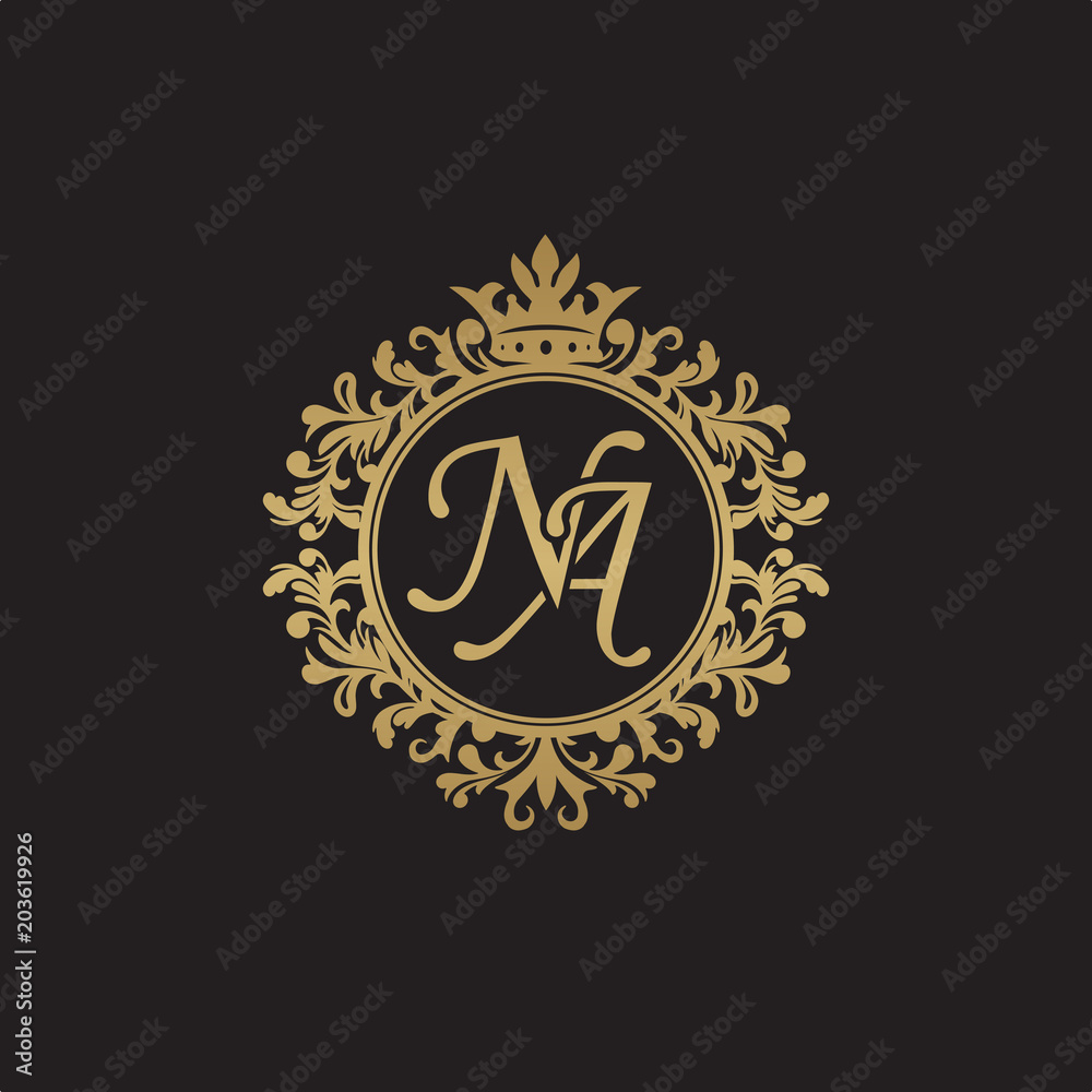 Initial letter NA, overlapping monogram logo, decorative ornament badge ...