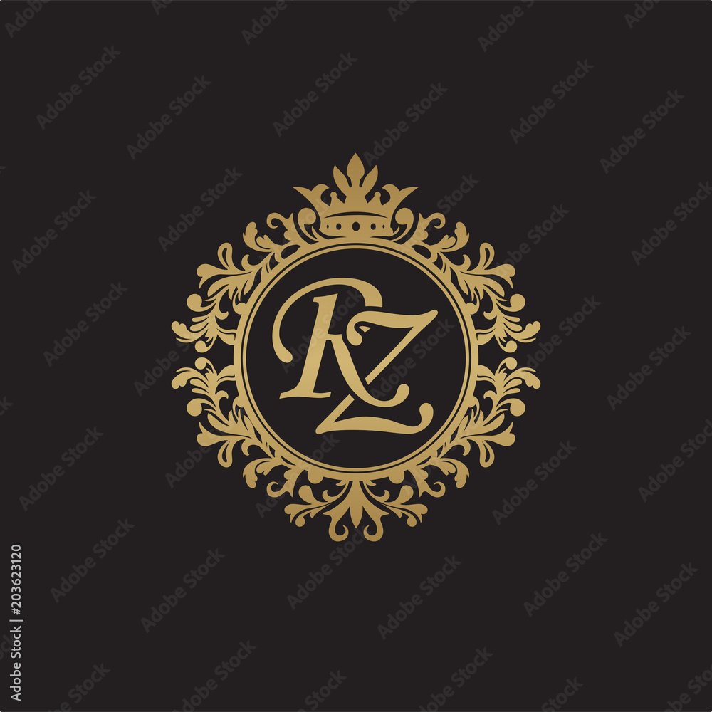 Initial letter RZ, overlapping monogram logo, decorative ornament badge ...