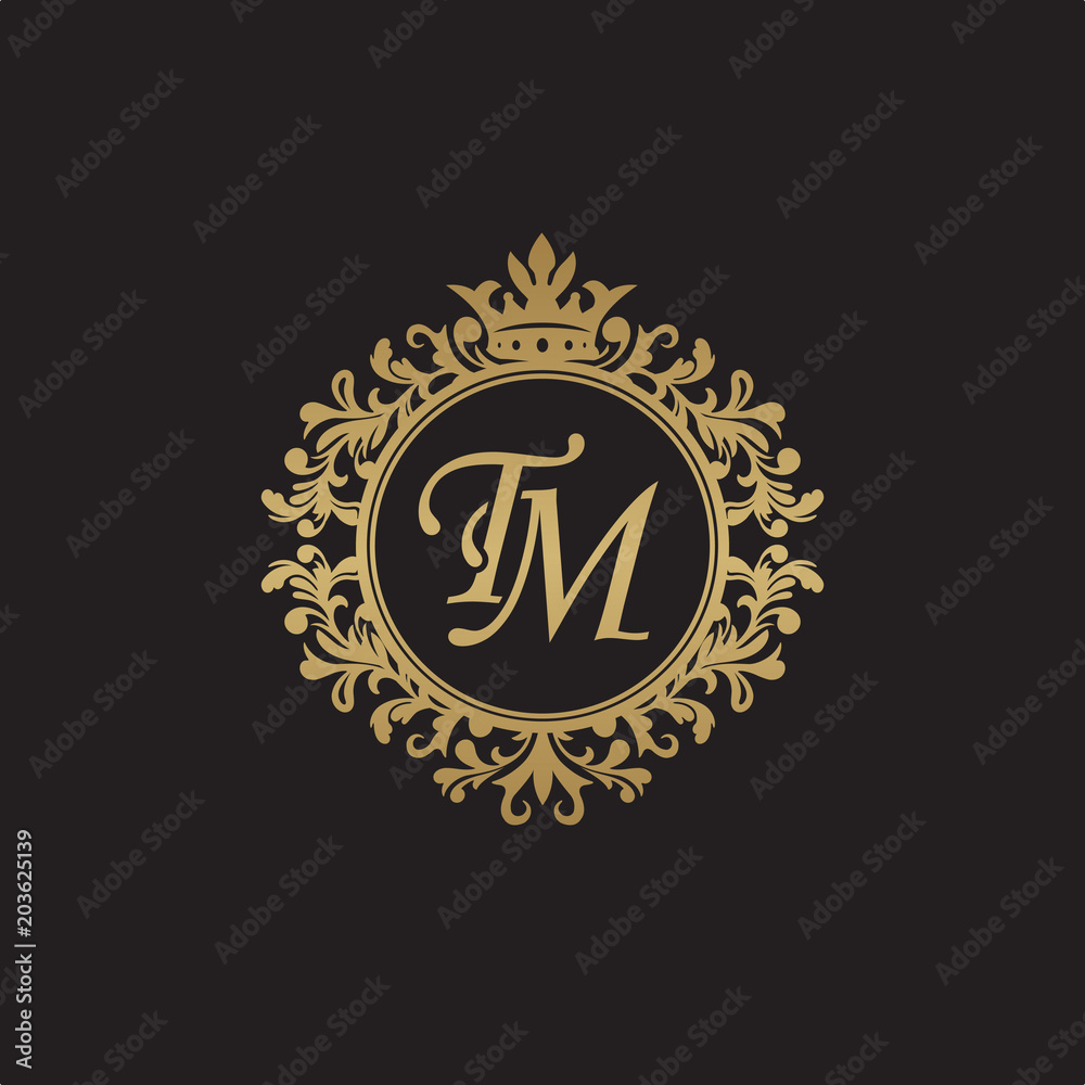 Initial letter TM, overlapping monogram logo, decorative ornament badge ...