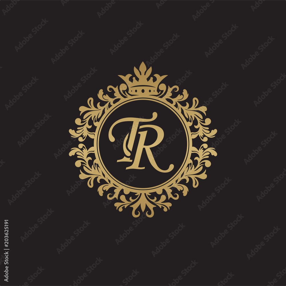 Initial letter TR, overlapping monogram logo, decorative ornament badge ...