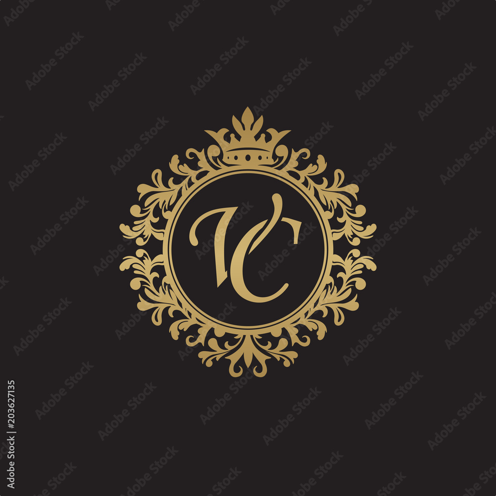 Initial letter VC, overlapping monogram logo, decorative ornament badge ...