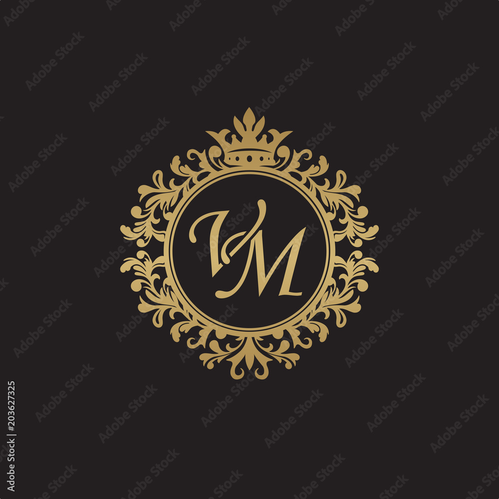 Initial letter VM, overlapping monogram logo, decorative ornament badge ...