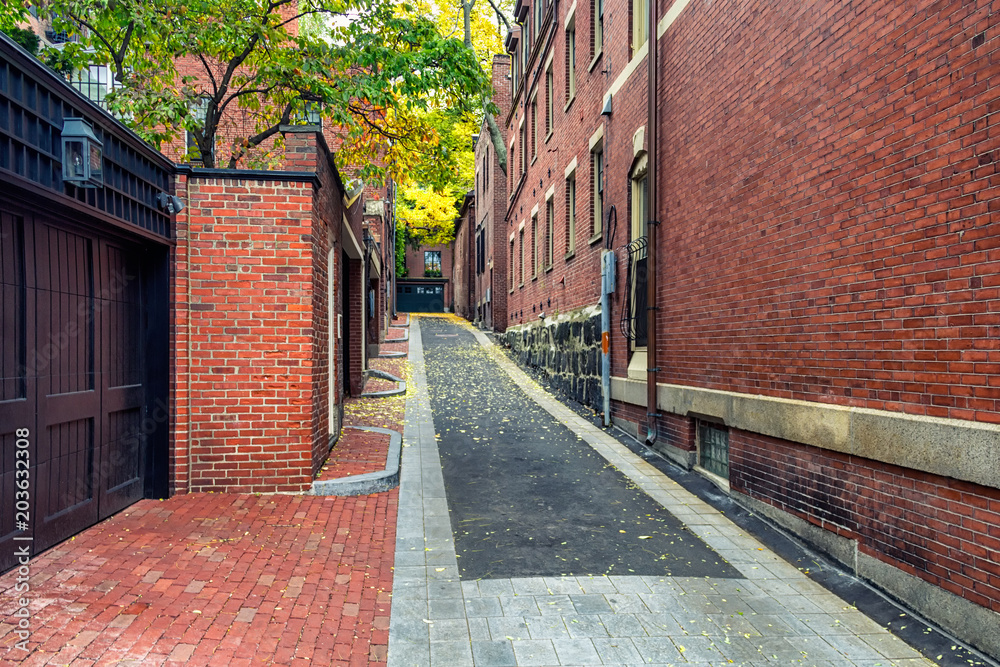 Red brick buildings in Boston's Beacon hill district in fall season ...