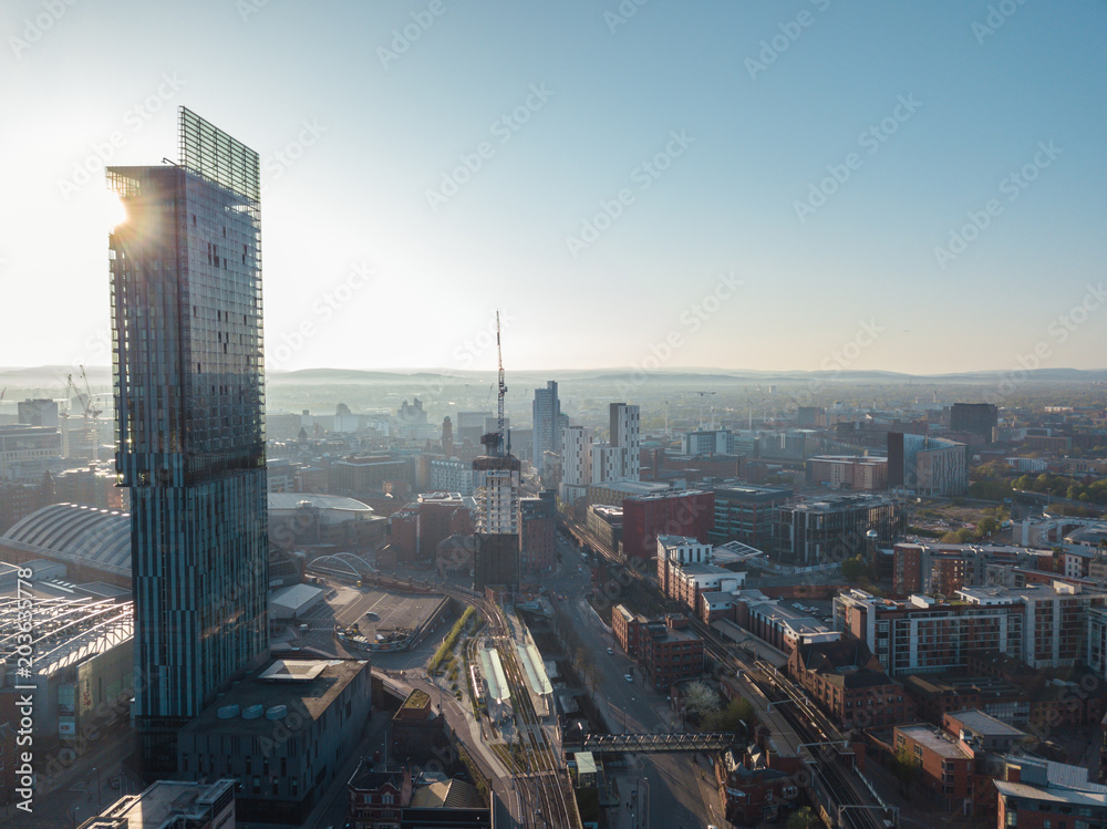 Manchester City Centre Drone Aerial View Above Building Work Skyline ...
