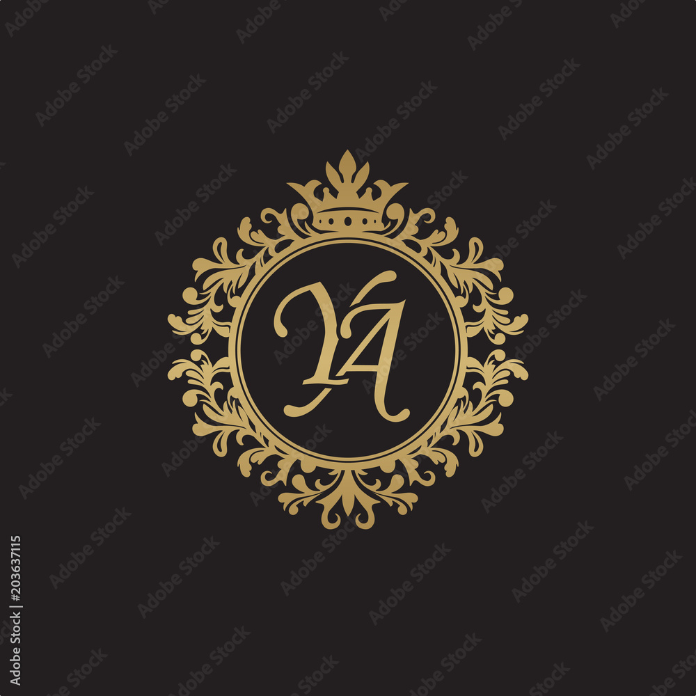 Initial letter YA, overlapping monogram logo, decorative ornament badge ...