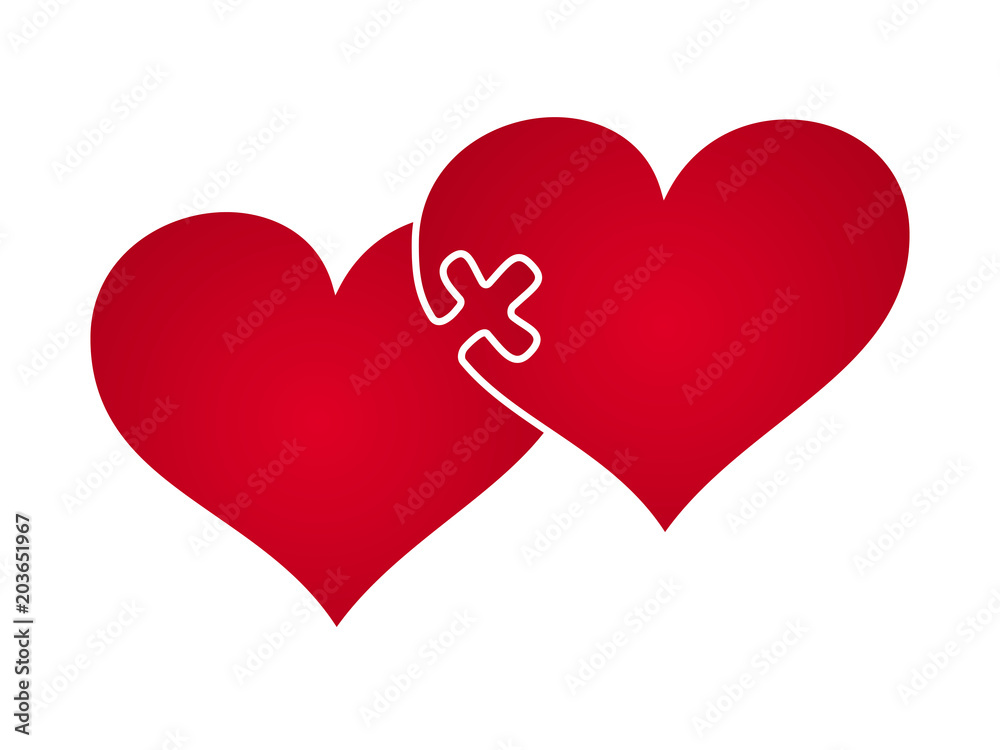 Two hearts connected by a puzzle. A symbol of love and relationship ...