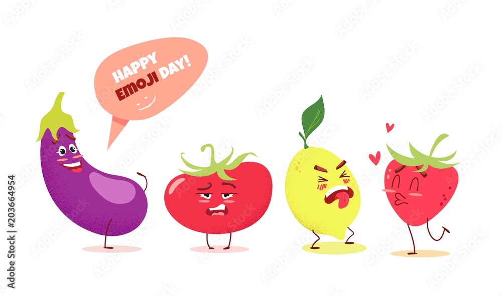 Vecteur Stock Cute cartoon vegetables and fruits with different ...