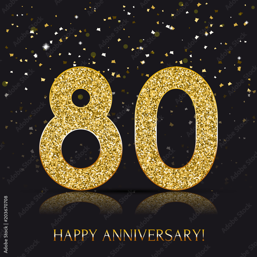 80 years Happy anniversary banner with gold elements. Vector ...