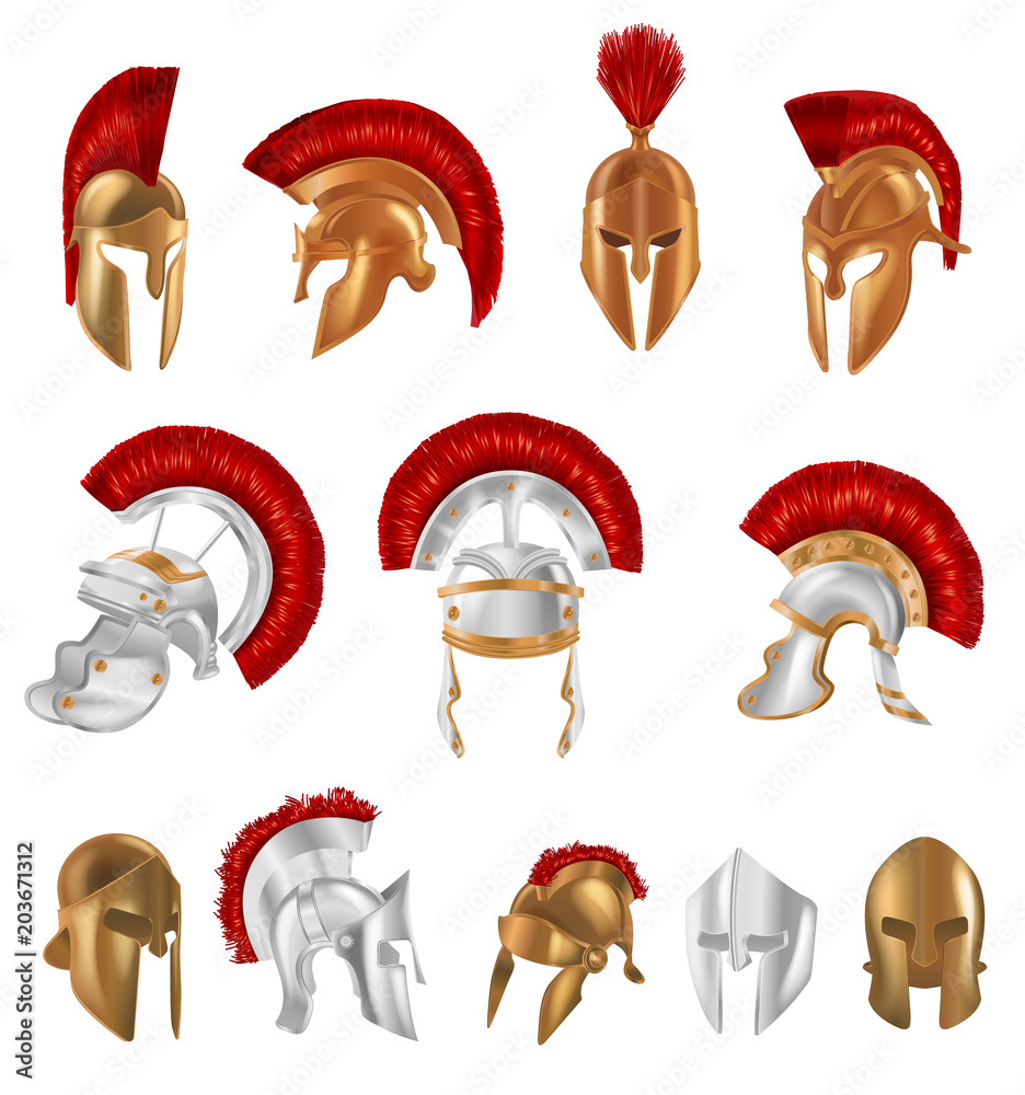 Realistic Spartan Ancient Greek, Roman helmet. Silver and bronze ...