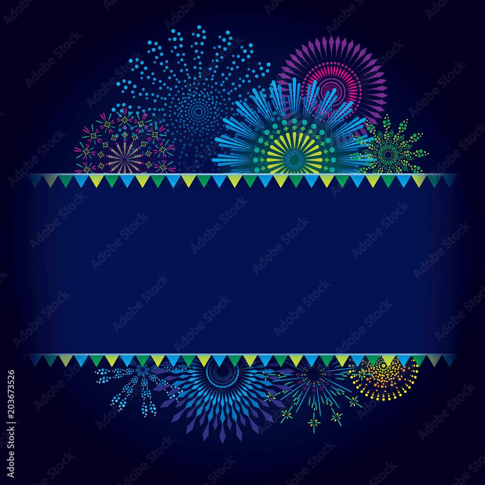 Vector illustration of colorful fireworks background with free space ...