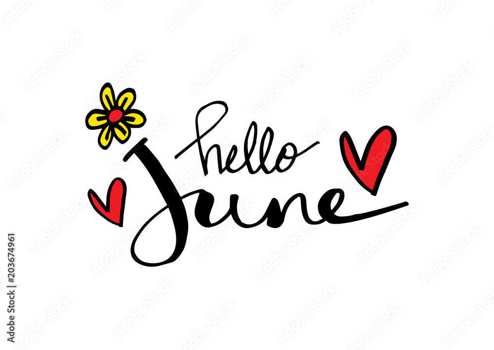 Hello June hand lettering calligraphy Stock Illustration | Adobe Stock