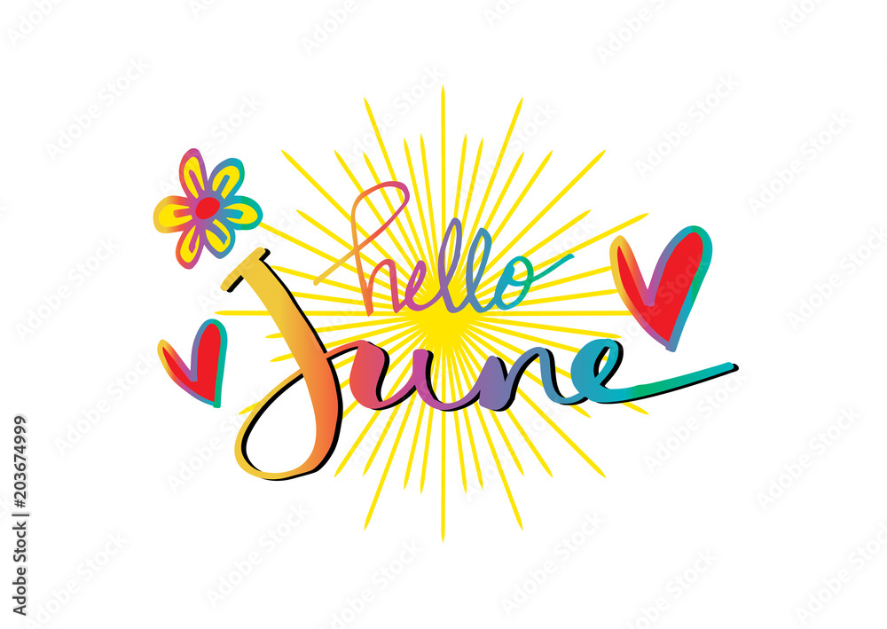 Hello June hand lettering calligraphy Stock Illustration | Adobe Stock