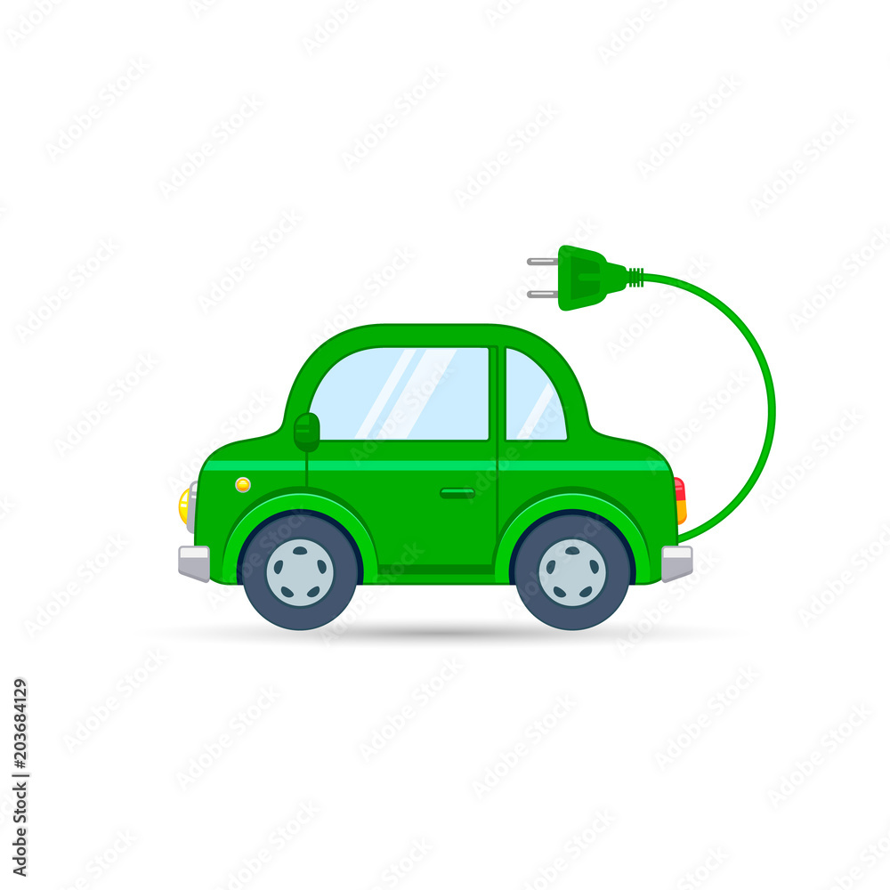 Electric car eco transport illustration. Vector isolated cartoon ...