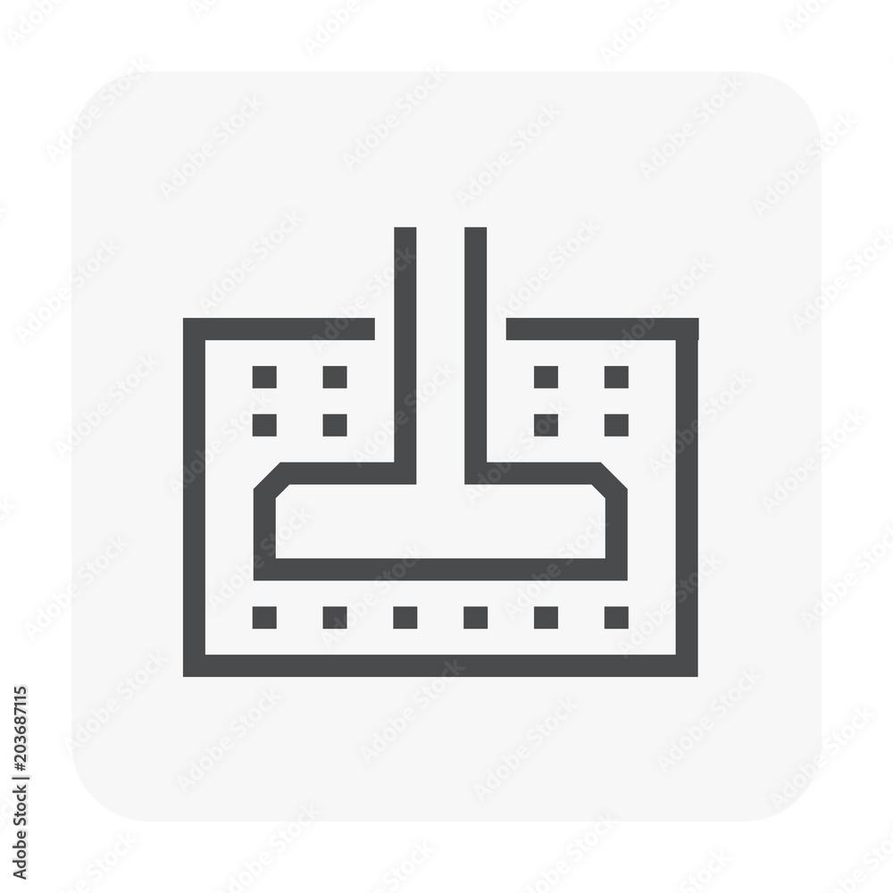 Foundation or footing at cross section vector icon. Shallow and spread ...