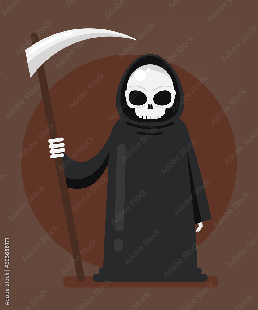 Grim Reaper Death character mascot standing and holding scythe ...