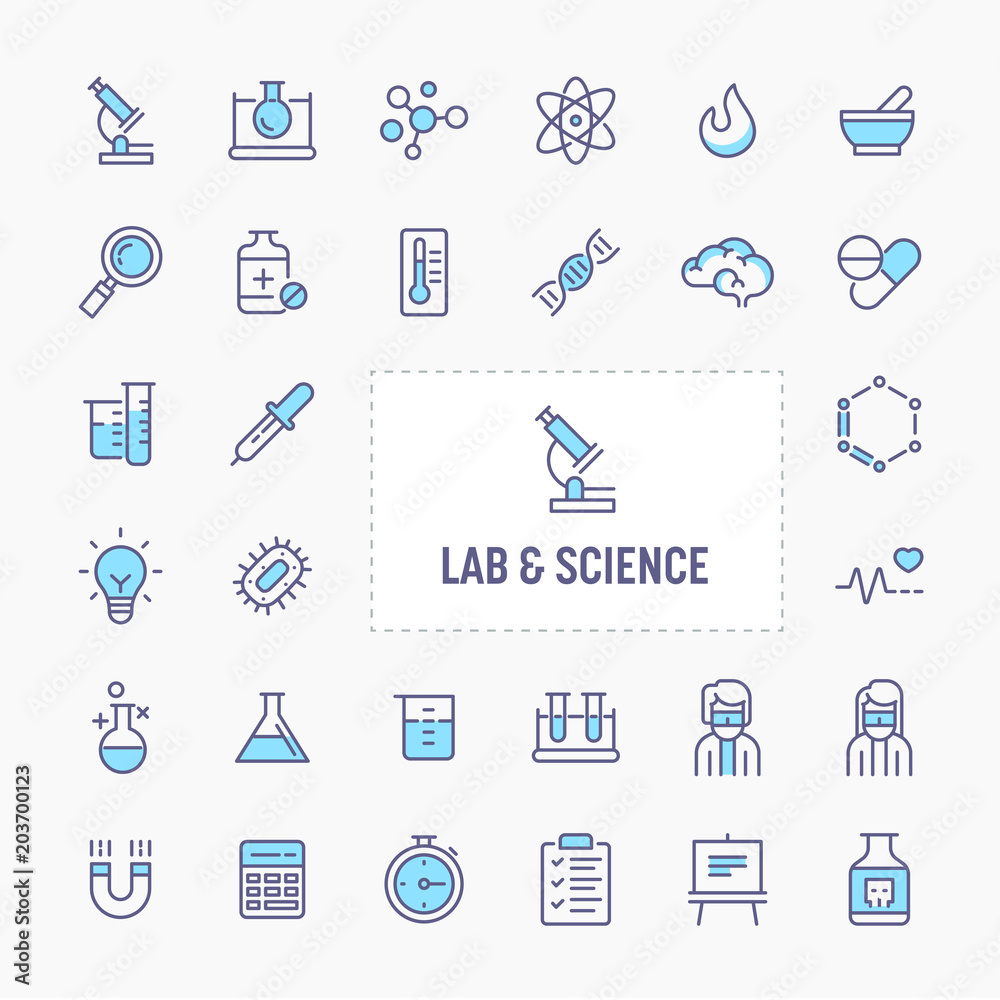 Lab & Sciences Minimal Icon Set Stock Vector | Adobe Stock