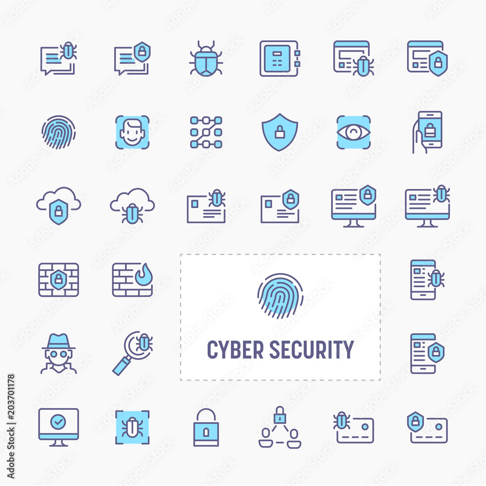 Cyber & Digital Security Icon Set Stock Vector | Adobe Stock