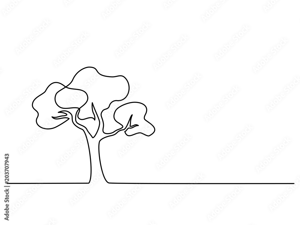 Continuous line drawing. Tree logo. Vector illustration. Concept for ...