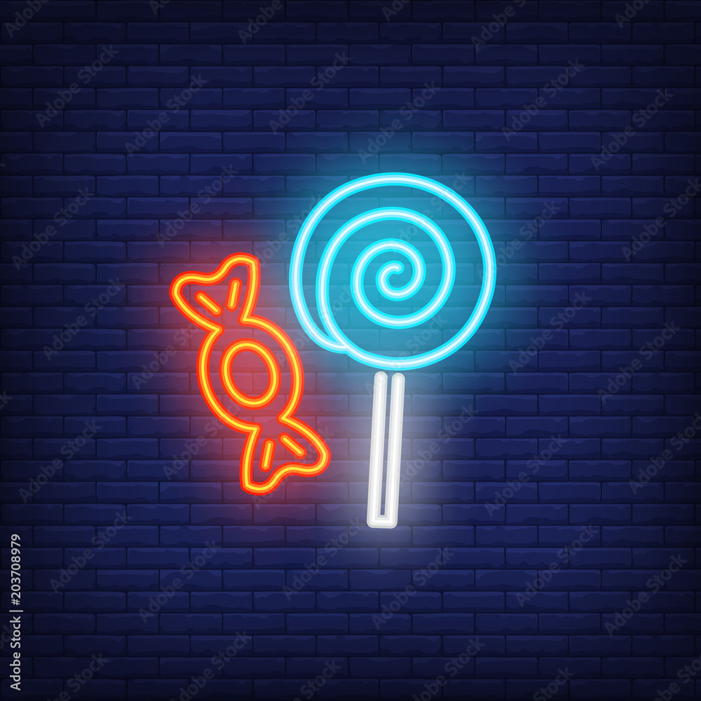 Candy Neon Sign Pin Up Lollipop And Sweet Candy Night Bright