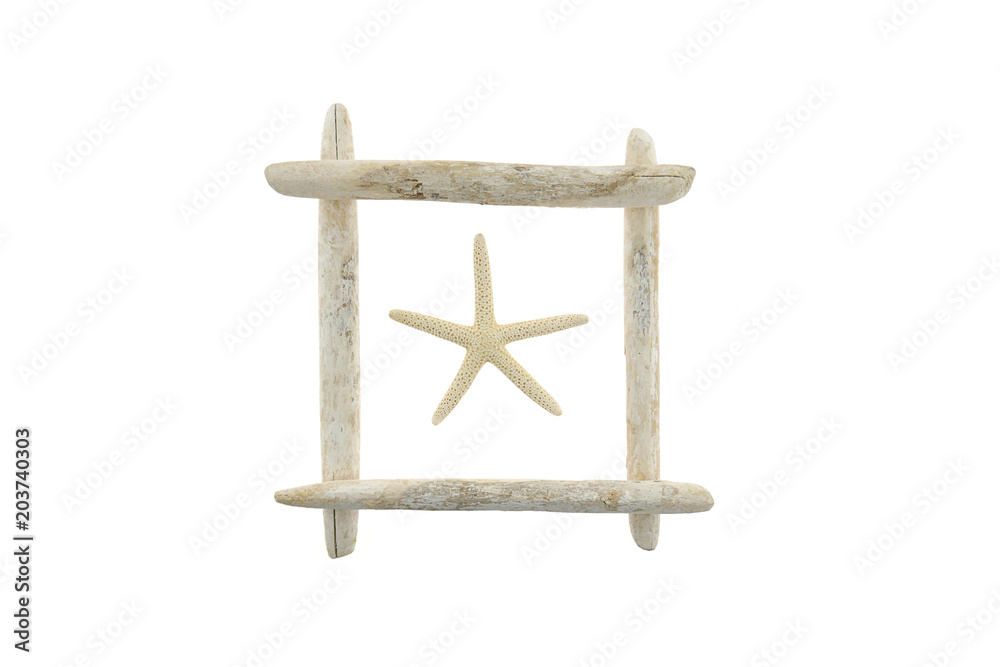 summer sea frame. Driftwood frame with dry starfish. frame of white sea ...