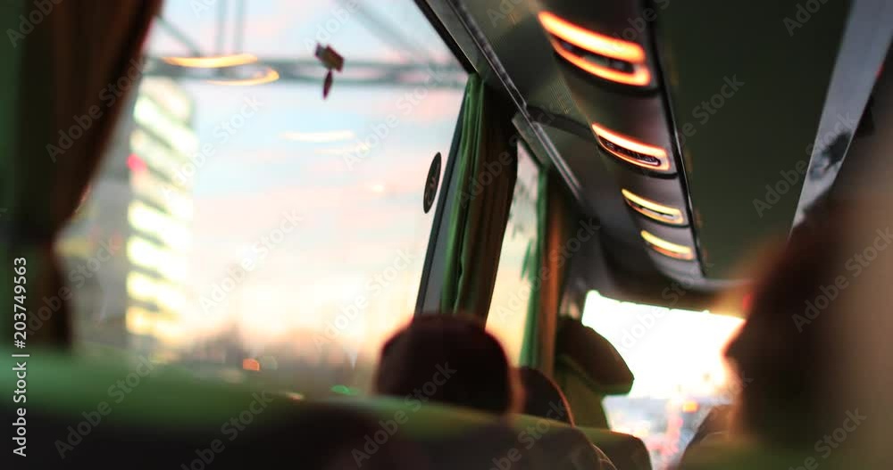 Passenger perspective inside bus. POV of person traveling by bus in 4K ...