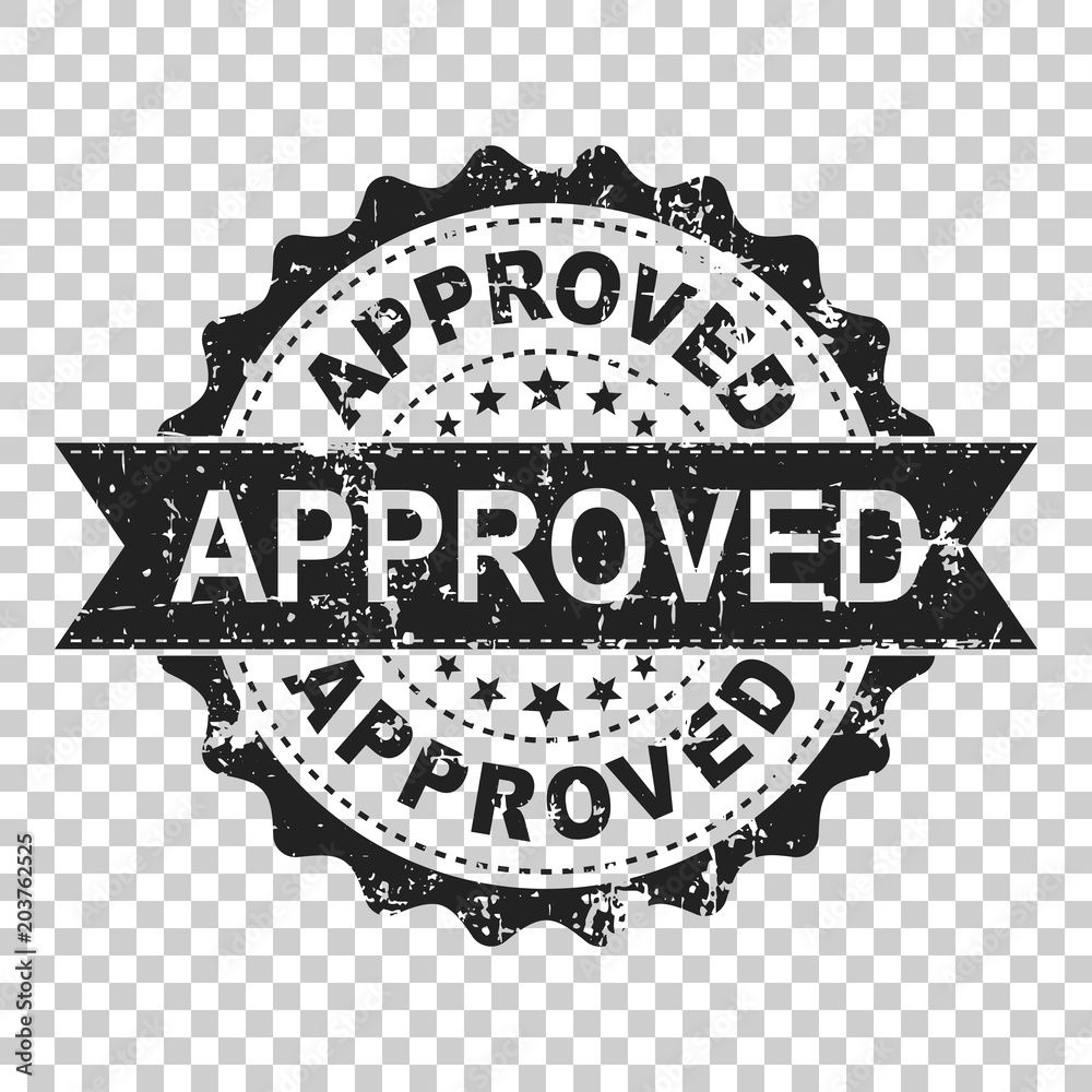 Approved scratch seal stamp vector icon. Approve accepted badge flat ...