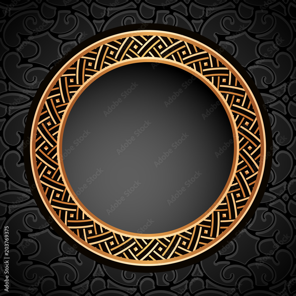 Vintage gold round frame on black ornamental background Stock Vector ...