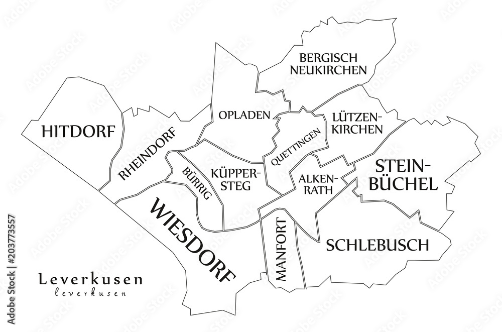 Modern City Map - Leverkusen city of Germany with boroughs and titles ...