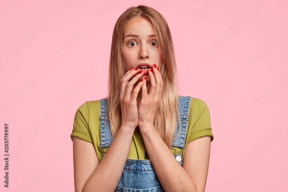 Human facial expressions concept. Emotional frighted female student ...