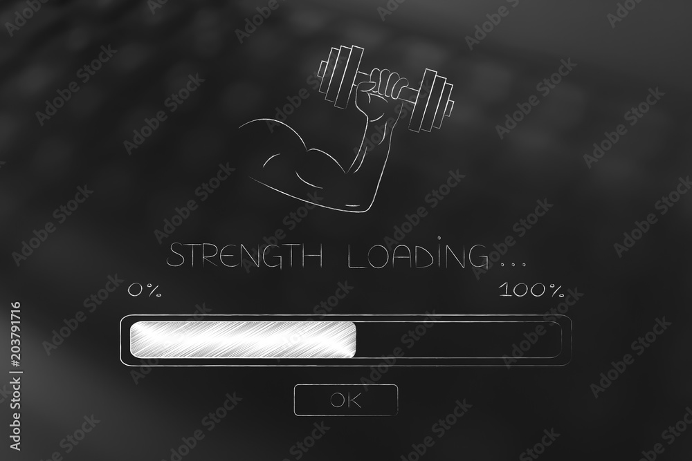 strength loading arm holding dumbbell and progress bar below Stock ...