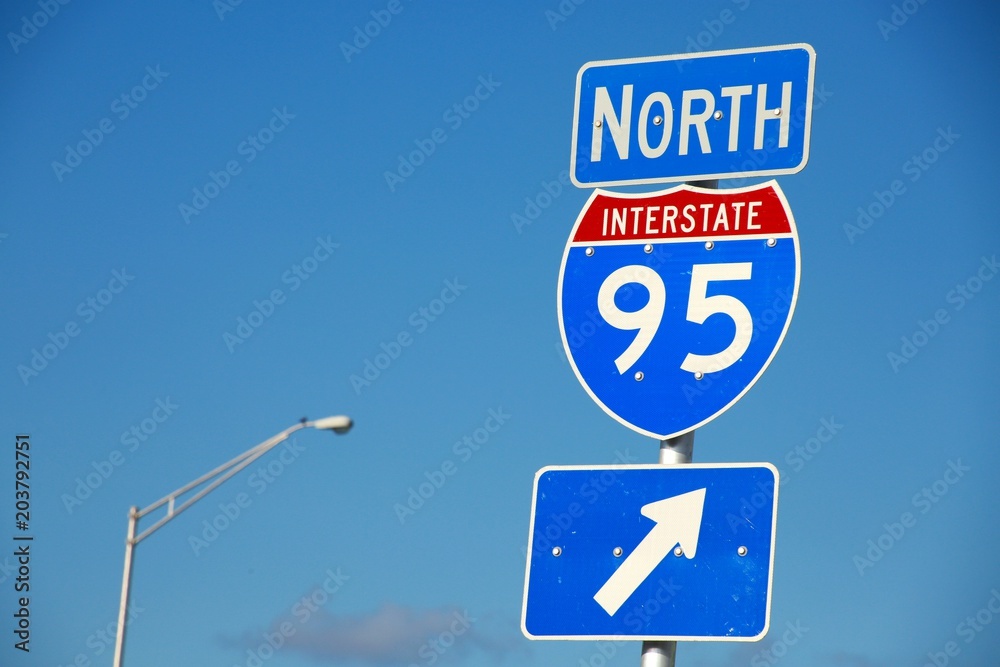Red White and Blue I-95 North Sign with Arrow Pointing Up to the Right ...