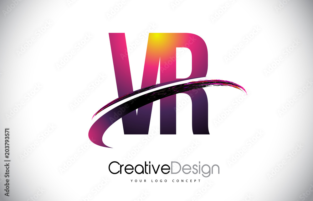 VR V R Purple Letter Logo with Swoosh Design. Creative Magenta Modern ...