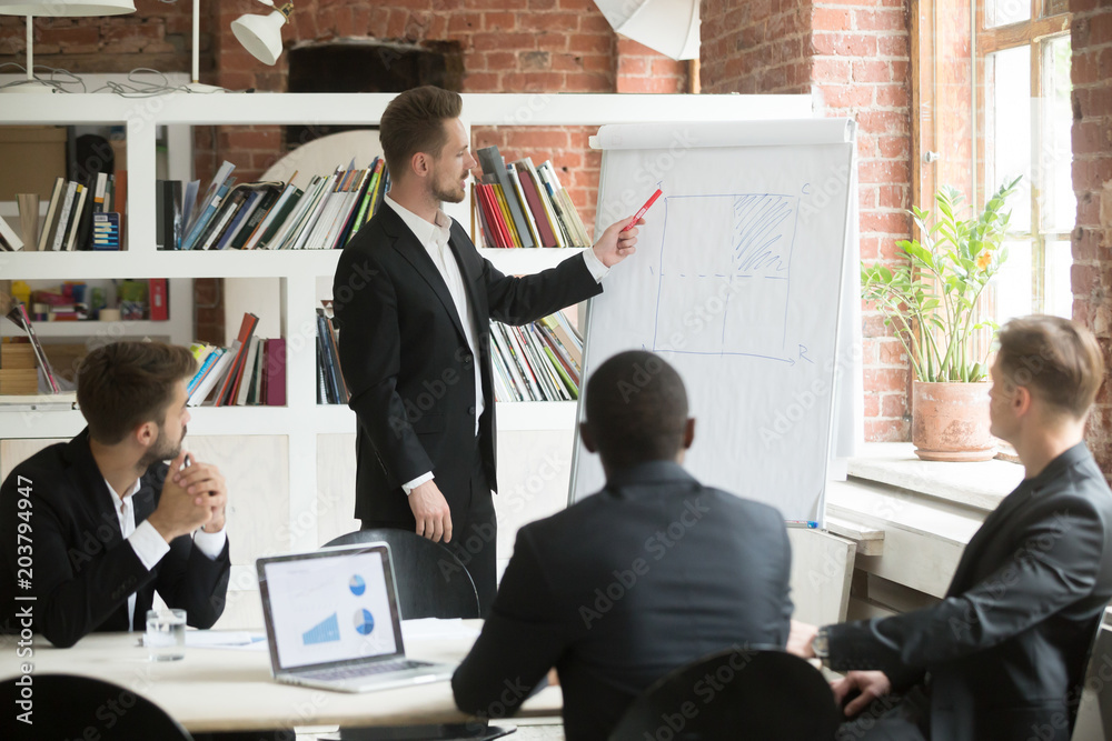 Ambitious manager explaining thoughts on company business project on ...