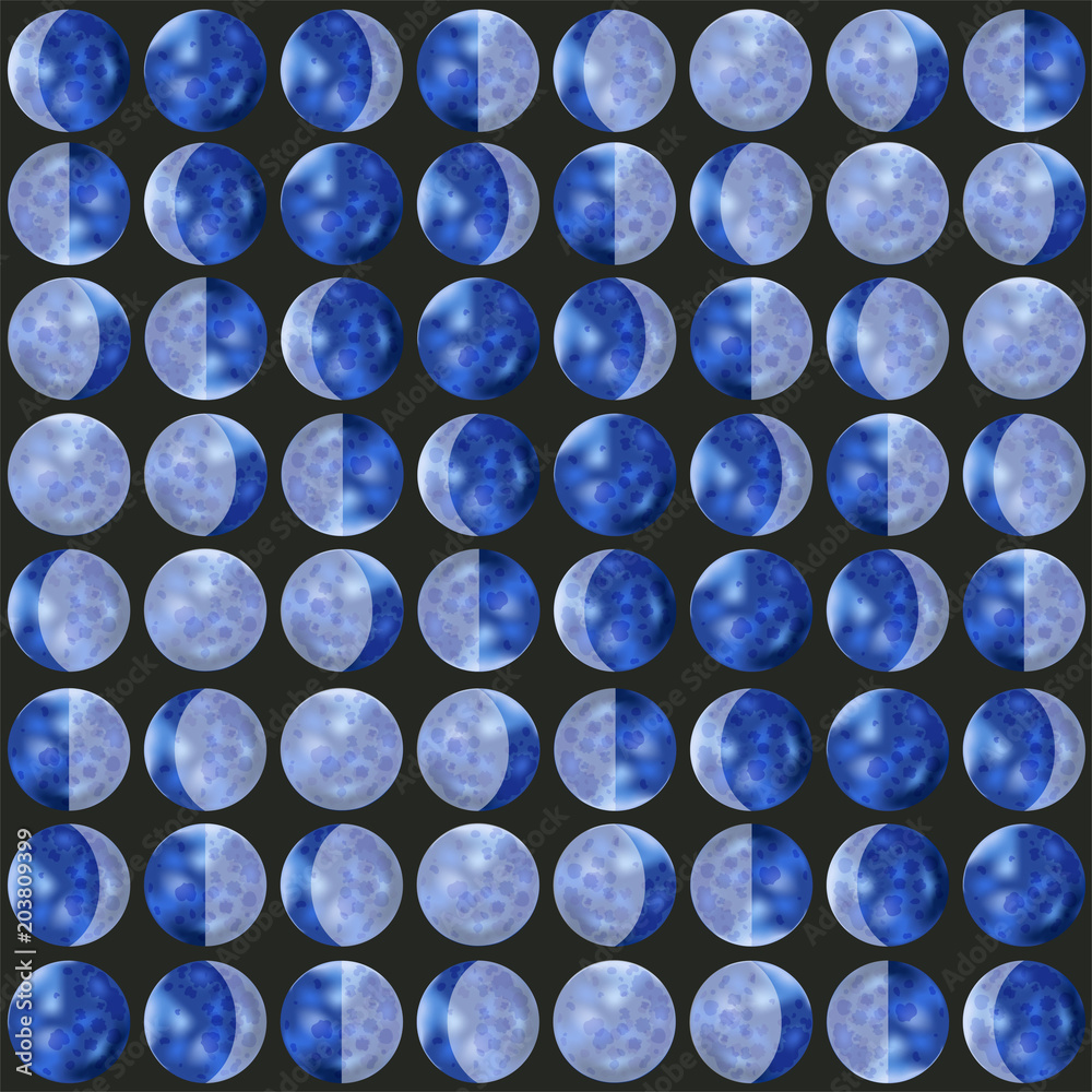 Moon background seamless pattern with different moon phases new moon ...