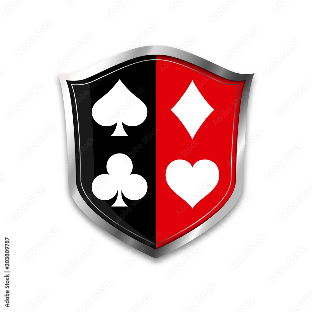 Suit deck of cards on shield. Vector illustration. Stock Vector | Adobe ...