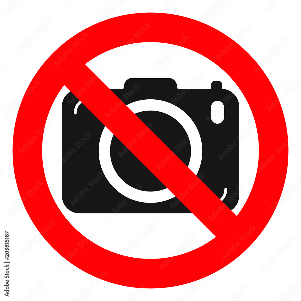 No cameras allowed sign. Red prohibition no camera sign. No taking ...