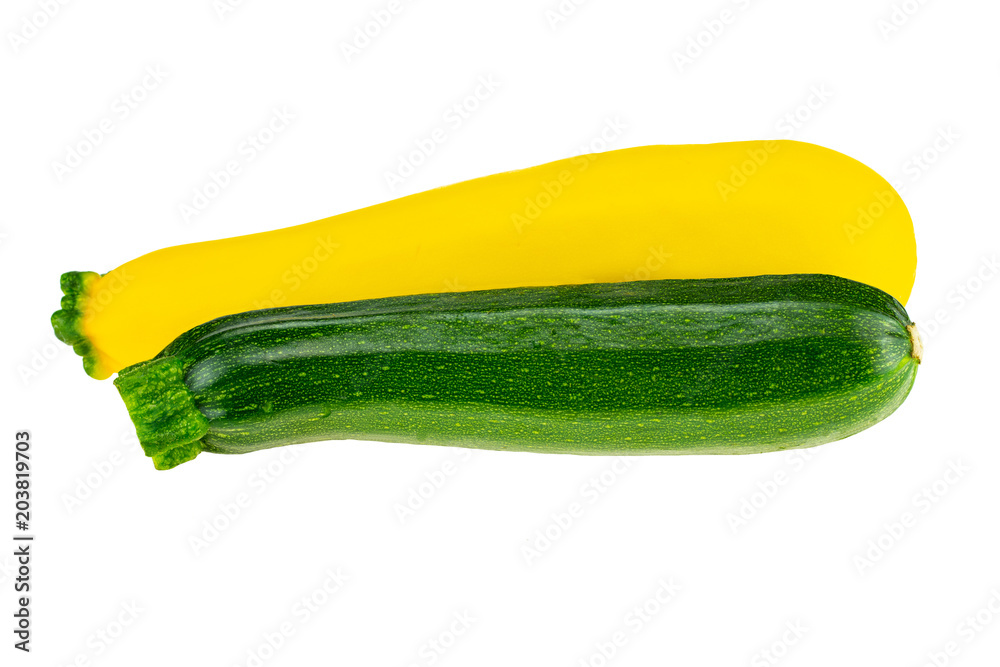 Fresh yellow and green courgette isolated on white background. Concept ...