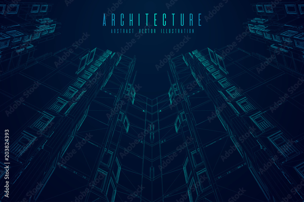 Modern architecture wireframe. Concept of urban wireframe. Wireframe ...